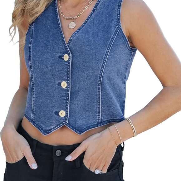 Jackets & Coats | Jean Vests For Women Crop Denim Top Button Down ...